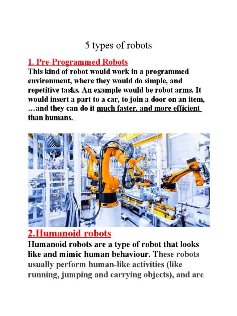 5 Types of Robots (6th Grade) | PDF | Young Adult