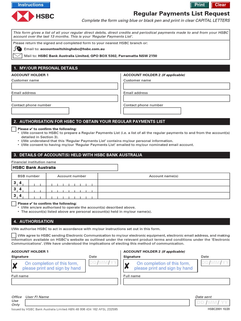 Regular Payments List Authority Form | PDF | Banks | Service Industries