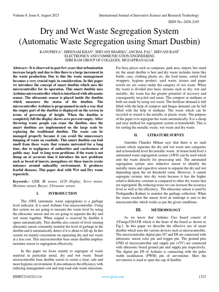 Dry and Wet Waste Segregation System (Automatic Waste Segregation using Smart Dustbin) | PDF ...