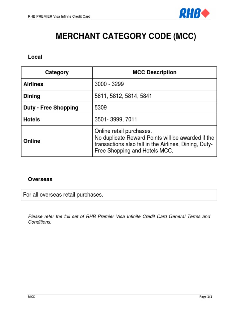 RHB Premier Card MCC Guide | PDF
