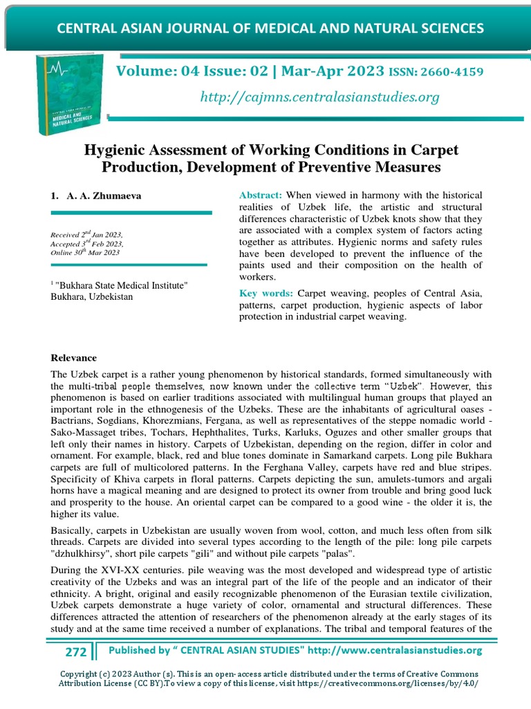 Hygienic Assessment of Working Conditions in Carpet Production ...