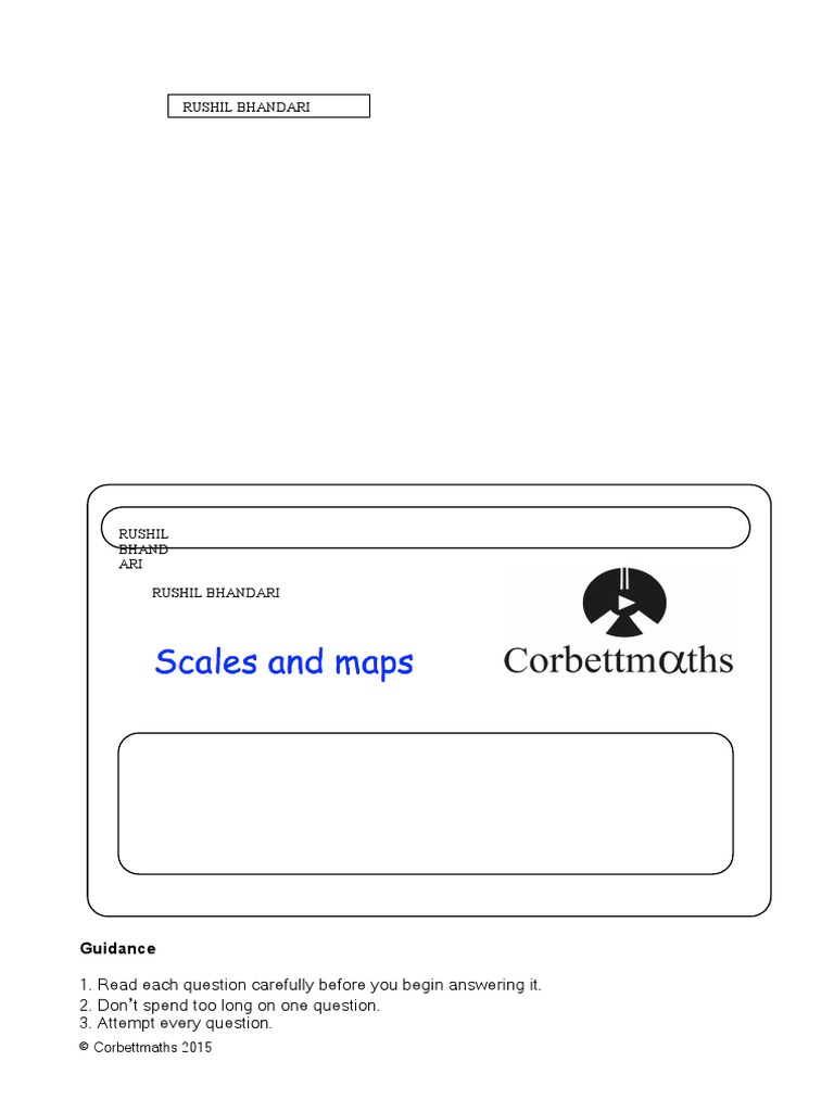 Corbettmaths Scales and Maps Worksheet | PDF | Area | Length