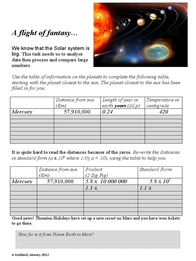 A Flight of Fantasy Task Sheet | PDF | Sun | Planets