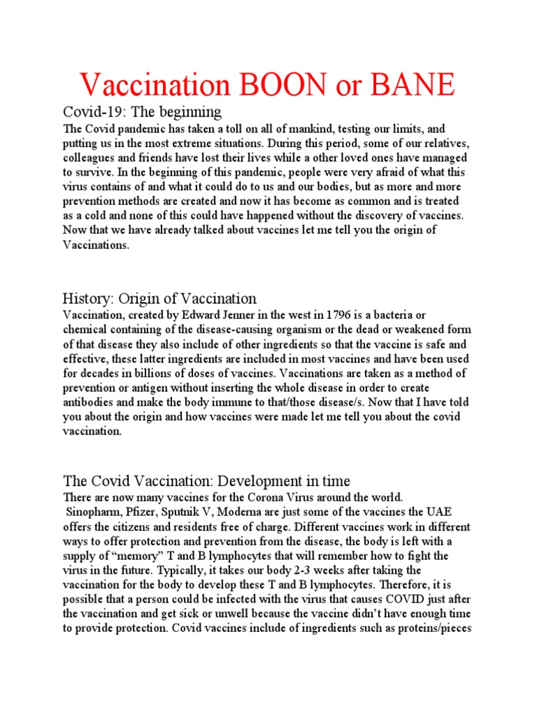 Vaccination BOON or BANE | PDF | Immune System | Immunity (Medical)