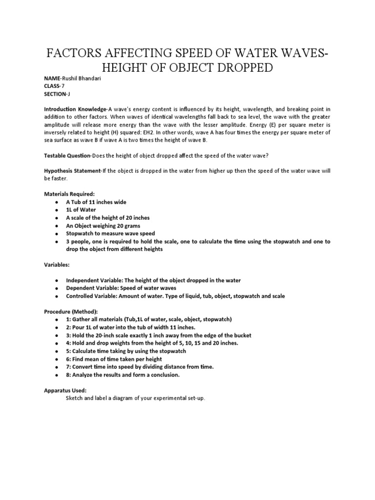 Science Criterion B and C-Rushil Bhandari-7j | PDF | Water | Waves