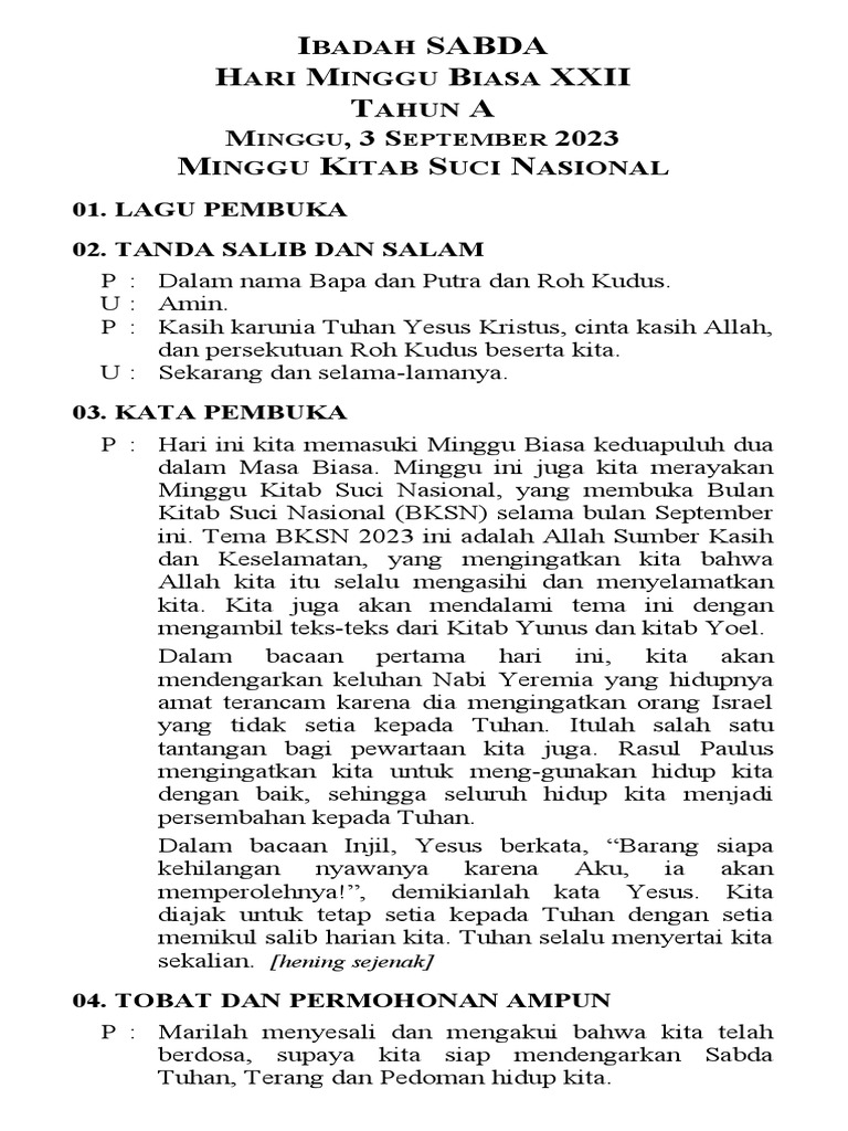 Ibadat Sabda Minggu Biasa | PDF