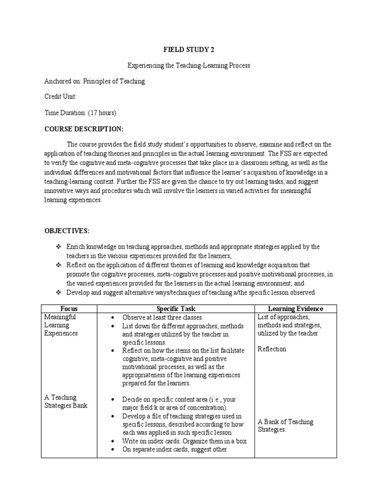 Field Study 2 | Download Free PDF | Learning | Metacognition