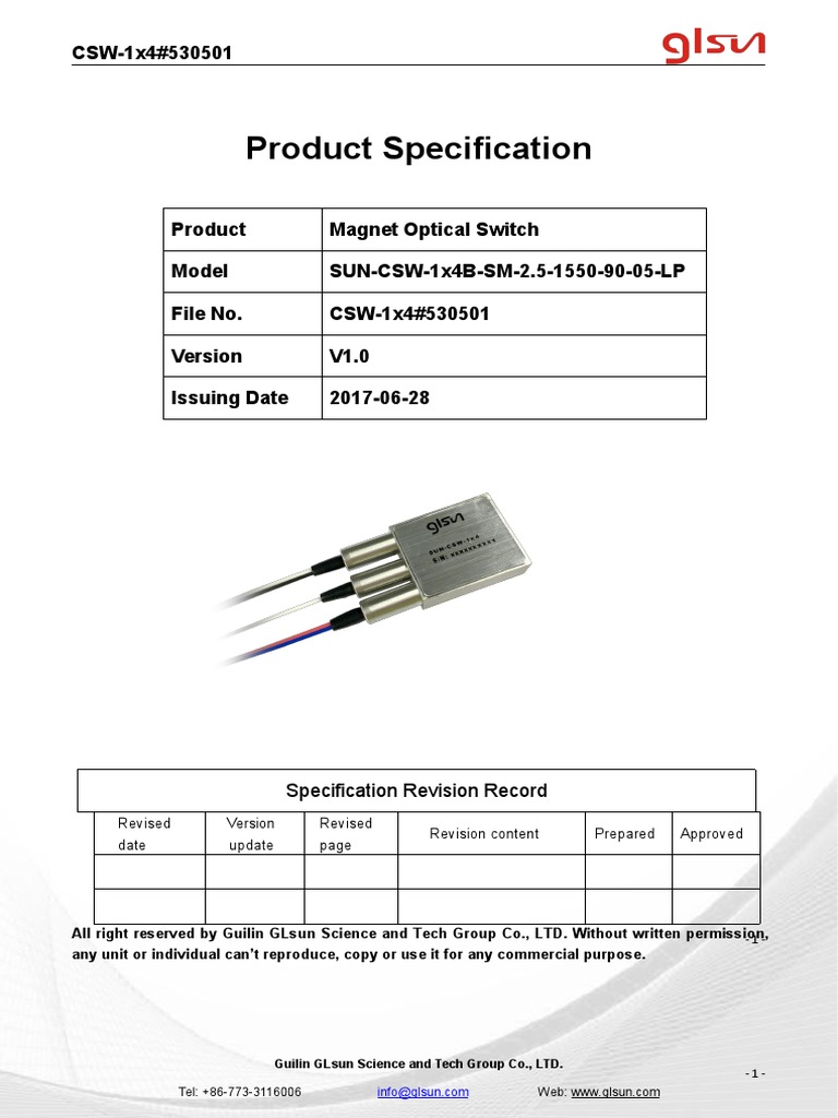 Magnet Optical Switch Specification | PDF | Optical Fiber ...