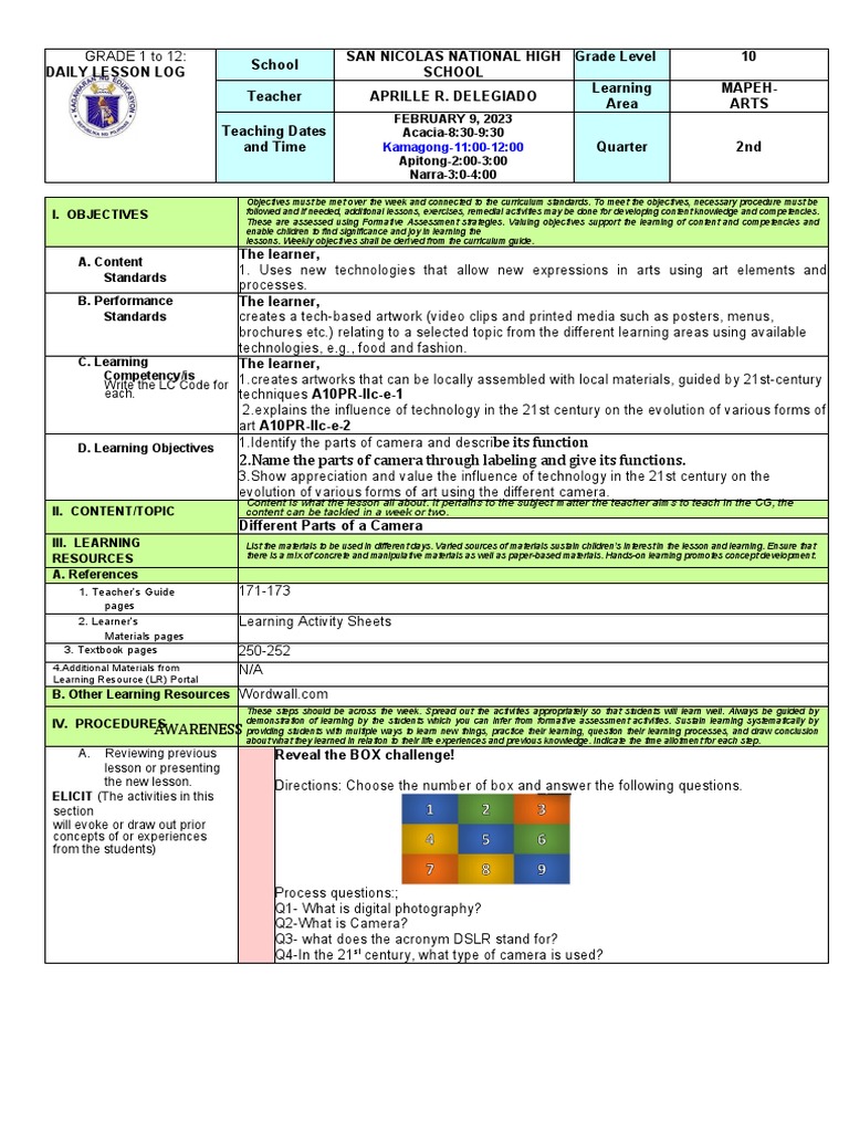 Arts Cot1 2022 2023 | PDF | Eye | Camera