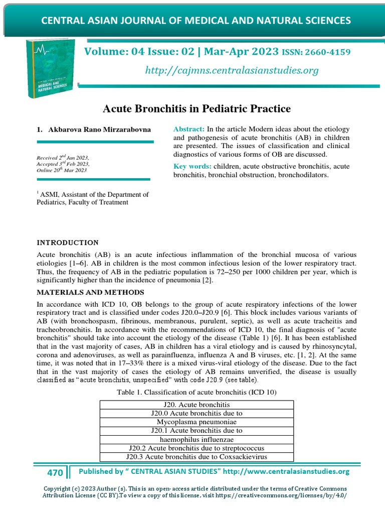 Acute Bronchitis in Pediatric Practice | PDF | Bronchitis | Respiratory ...
