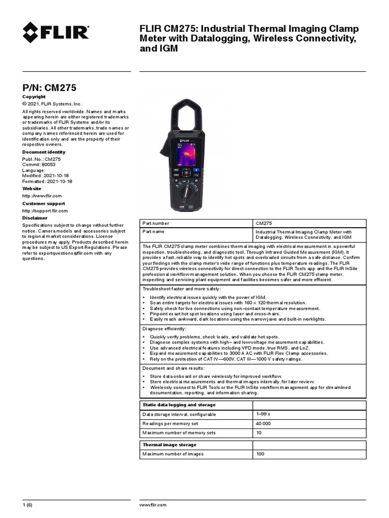 FLIR CM275: Industrial Thermal Imaging Clamp Meter With Datalogging ...