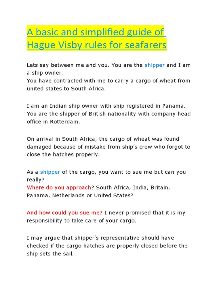 A Basic and Simplified Guide of Hague Visby Rules For Seafarers | PDF ...