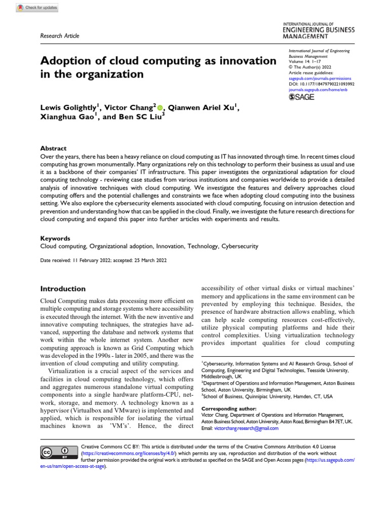Golightly Et Al 2022 Adoption of Cloud Computing As Innovation in The Organization | PDF | Cloud ...
