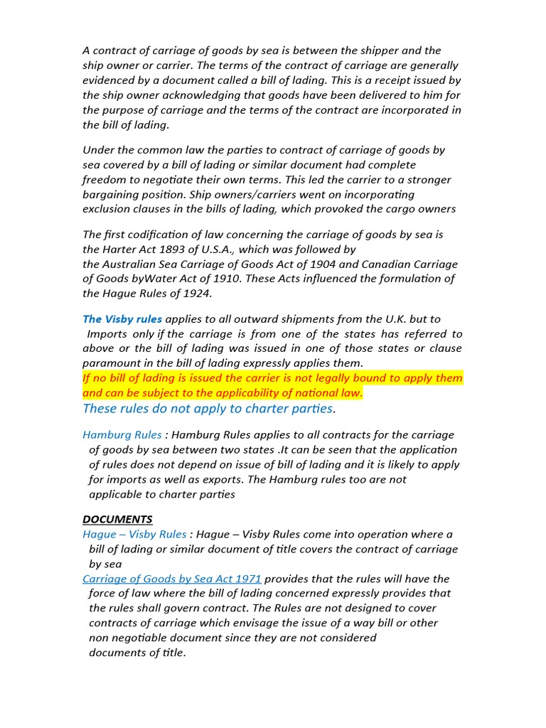 Main Differences Between Hague n Visby & Hamburg Rules-ARH | PDF | Bill ...