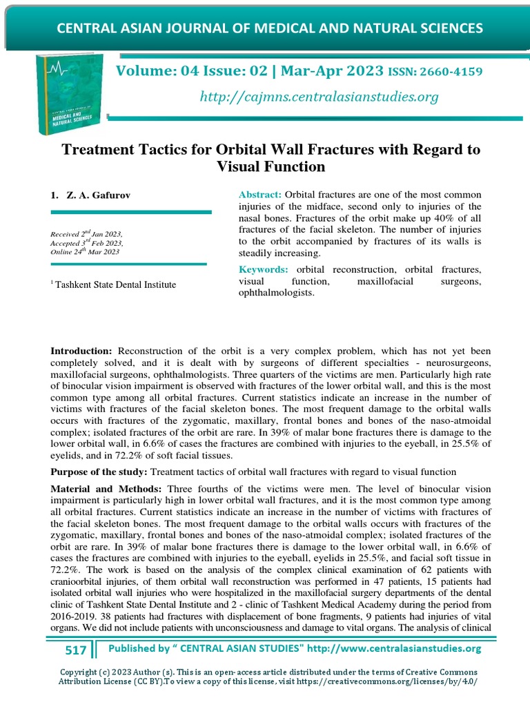 Treatment Tactics For Orbital Wall Fractures With Regard To Visual ...