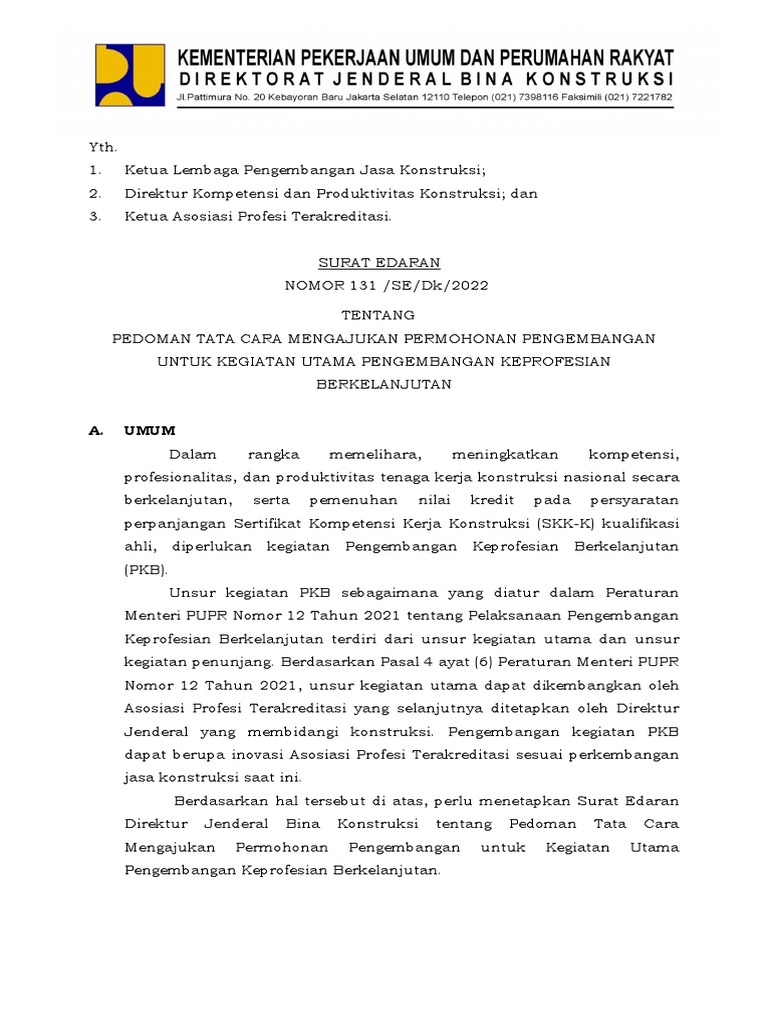 SE DJBK 131 2022 Pedoman Tata Cara Mengajukan Permohonan Pengembangan Untuk Kegiatan Utama PKB ...