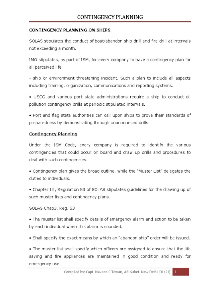 Contingency Planning | PDF | Watercraft | Ships