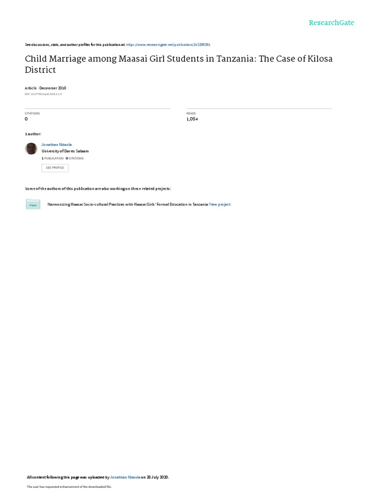 1child Marriage Among Maasai Girl Students in Tanza | PDF