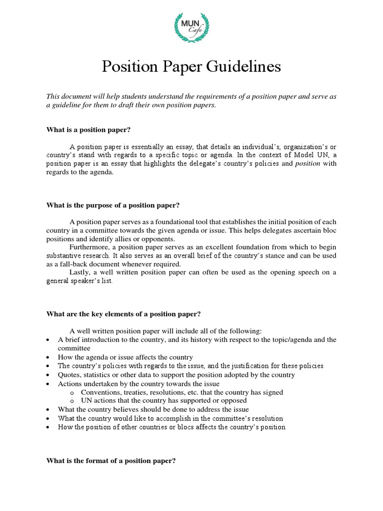 Position Paper Guide for Students | PDF | Nuclear Disarmament | Nuclear ...