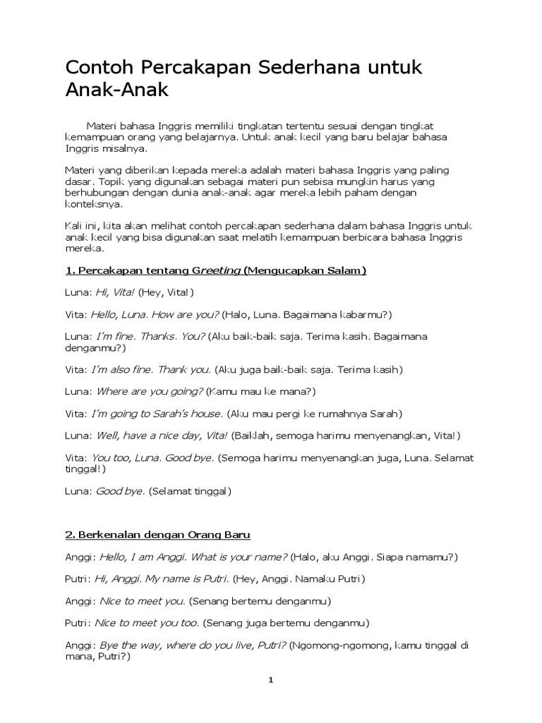 Contoh Percakapan Sederhana Untuk Anak | PDF