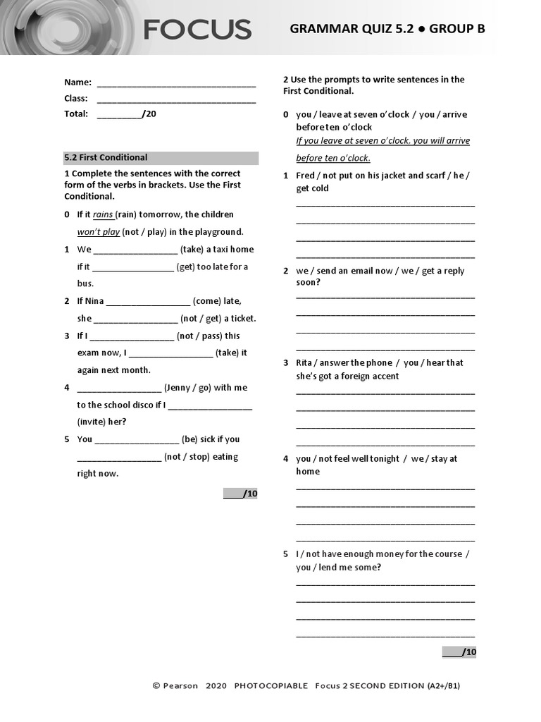 Focus2 2E Grammar Quiz Unit5 2 GroupB | PDF | Human Communication ...