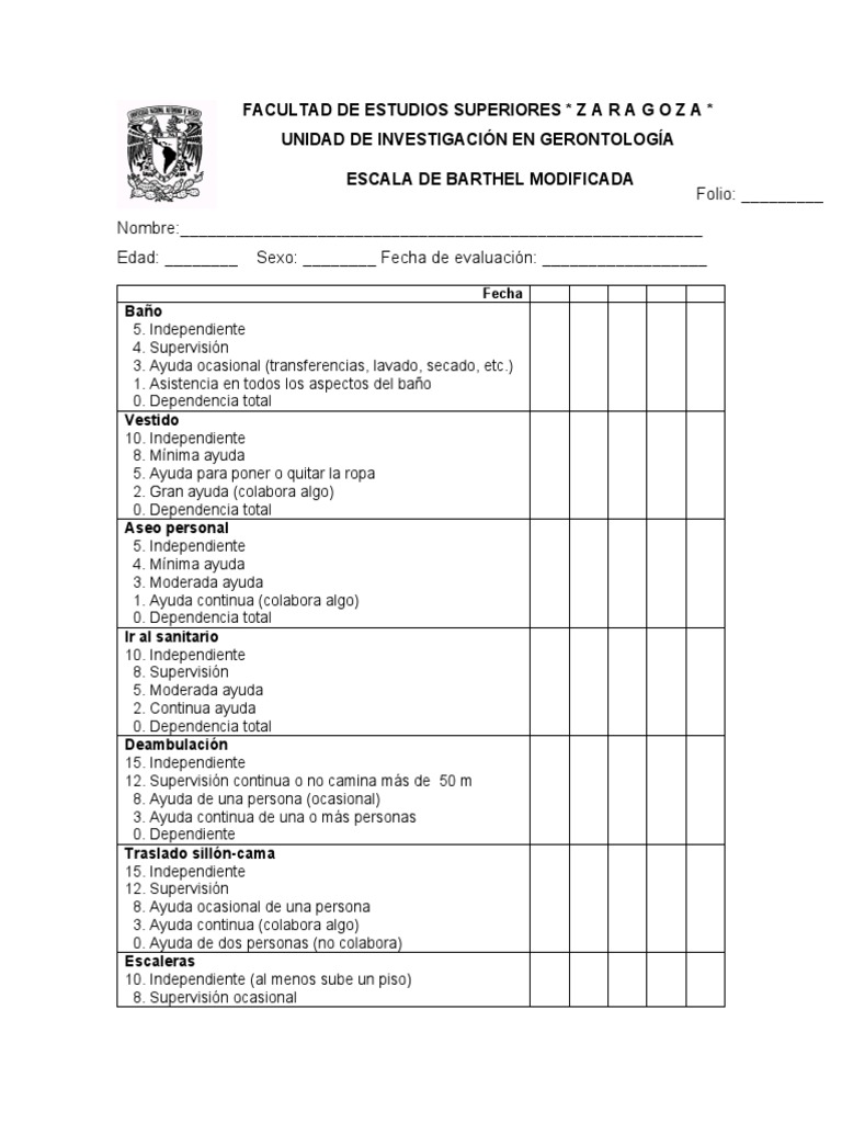 ESCALA DE BARTHEL | PDF | Urología | Excreción