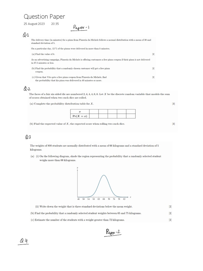 IBDP Math AI HL/SL-Probability Test Paper | PDF