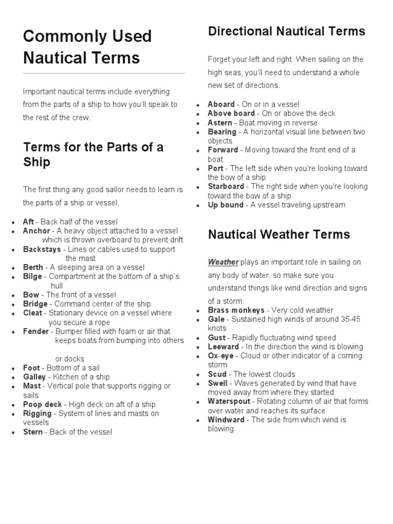 Commonly Used Nautical Terms | PDF | Ships | Wound