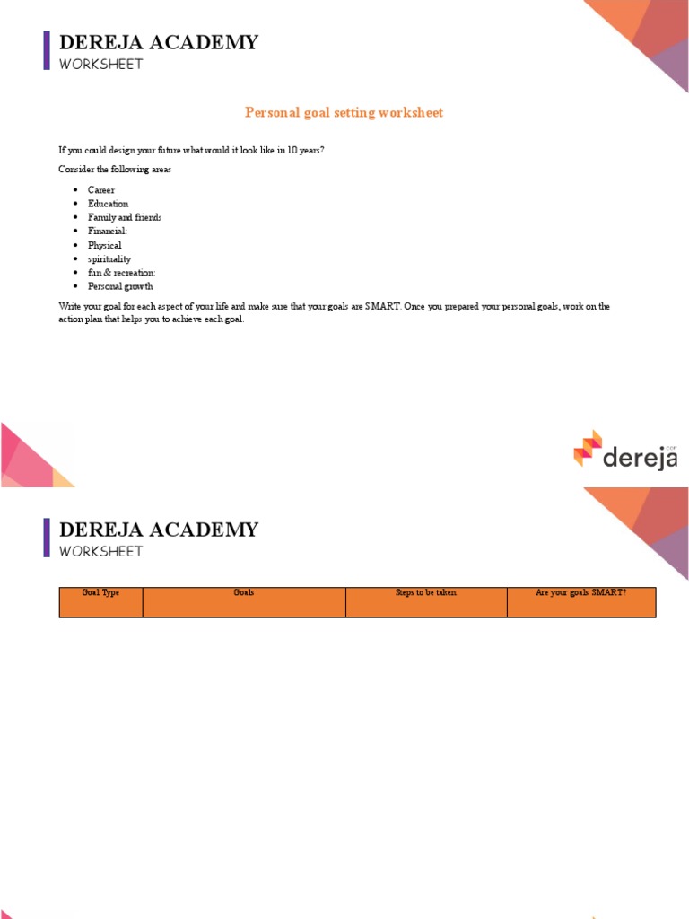 Personal Goal Setting Worksheet | PDF | Career & Growth