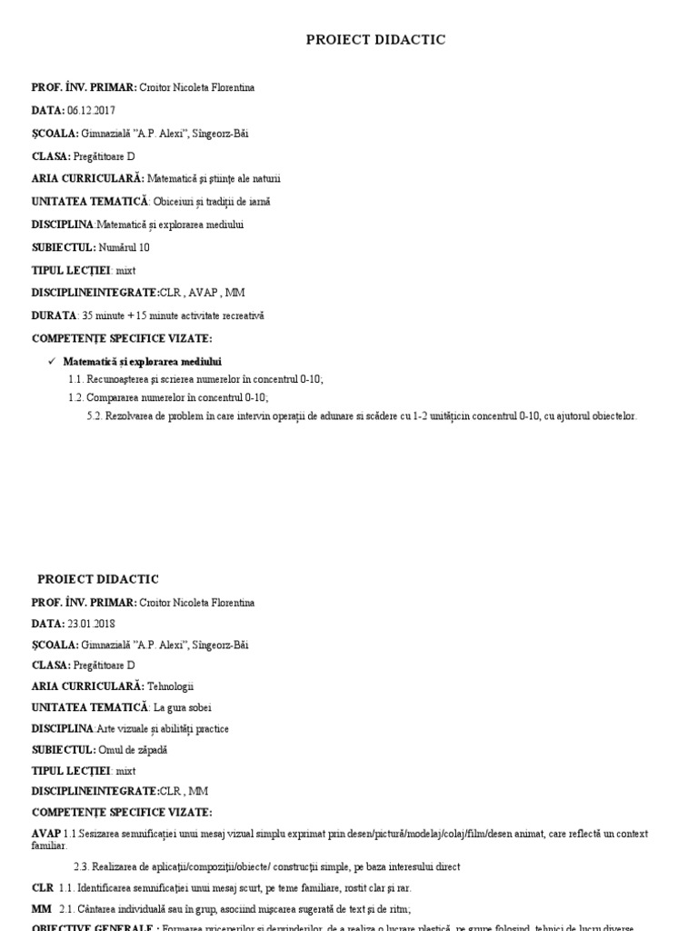 Proiect Didactic | PDF