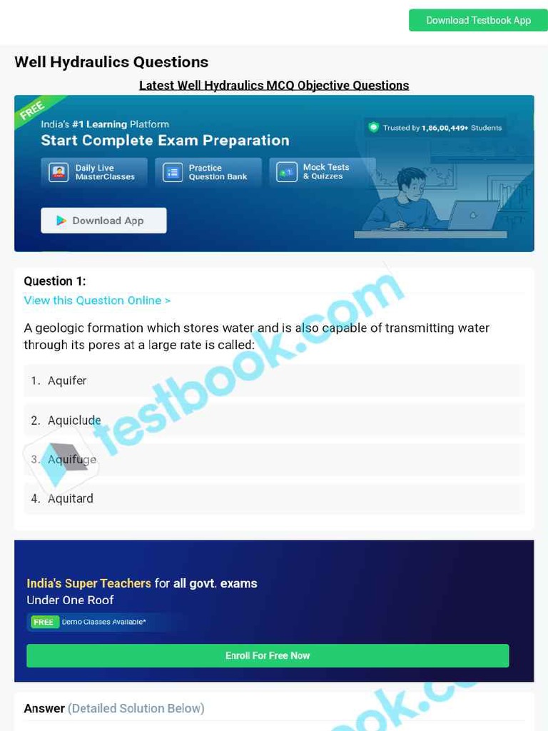 MCQ On Well Hydraulics 5eea6a0e39140f30f369e50f | PDF