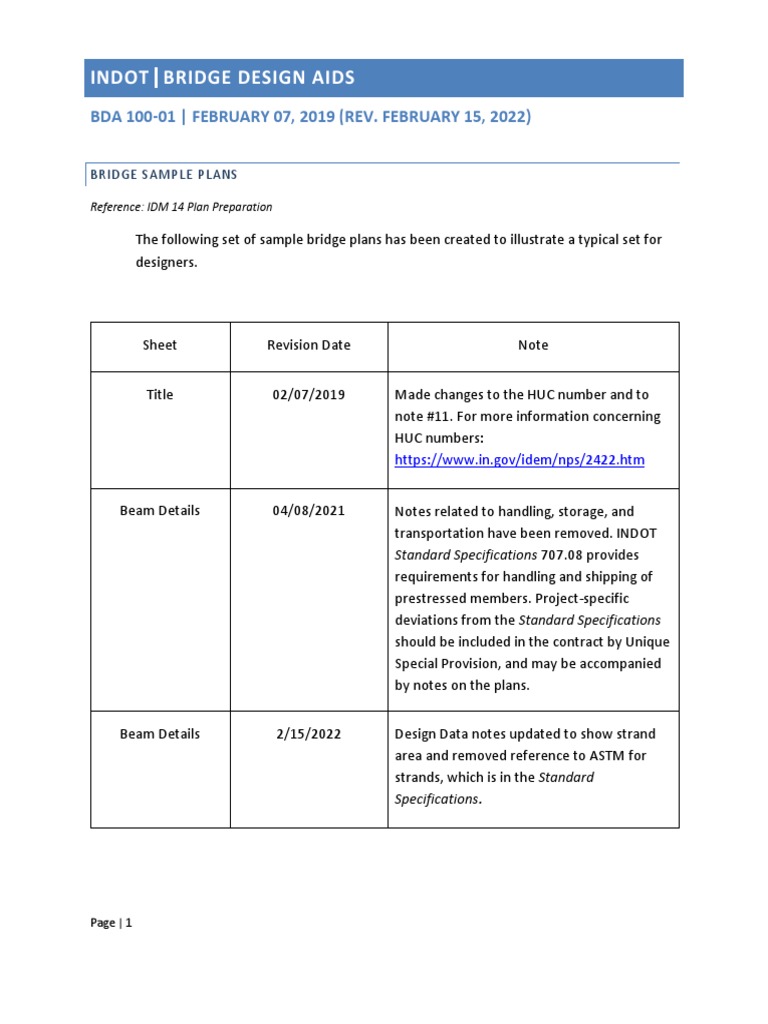 BDA 100 - 01 Bridge Sample Plans | PDF