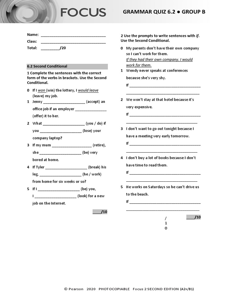 Focus2 2E Grammar Quiz Unit6 2 GroupB | PDF | Cognitive Science | Language Families