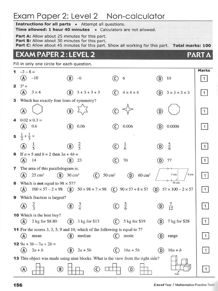 Yr 7 Practice Exam Paper 2 | PDF