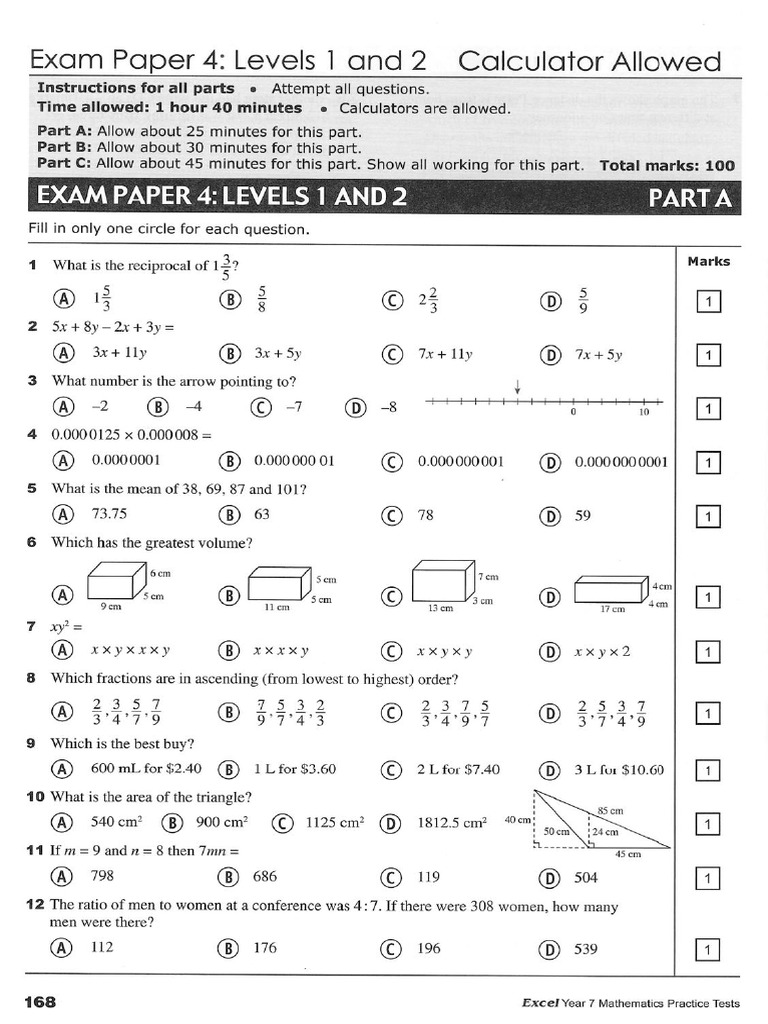 Yr 7 Practice Exam Paper 4 | PDF