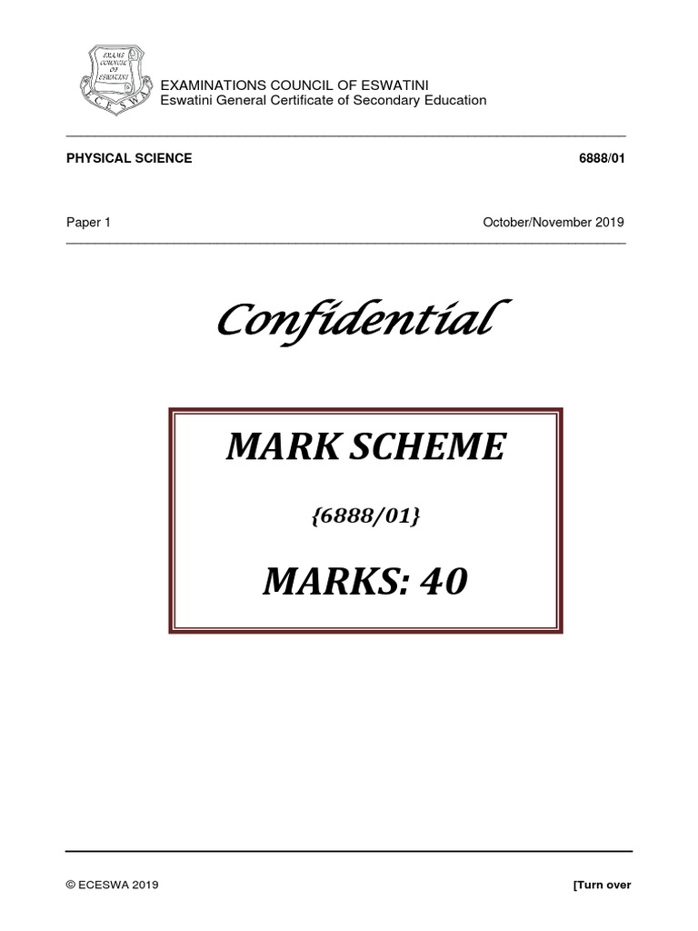 ECESWA Physical Science Paper 1 Marking Scheme | PDF | Ion | Oxide