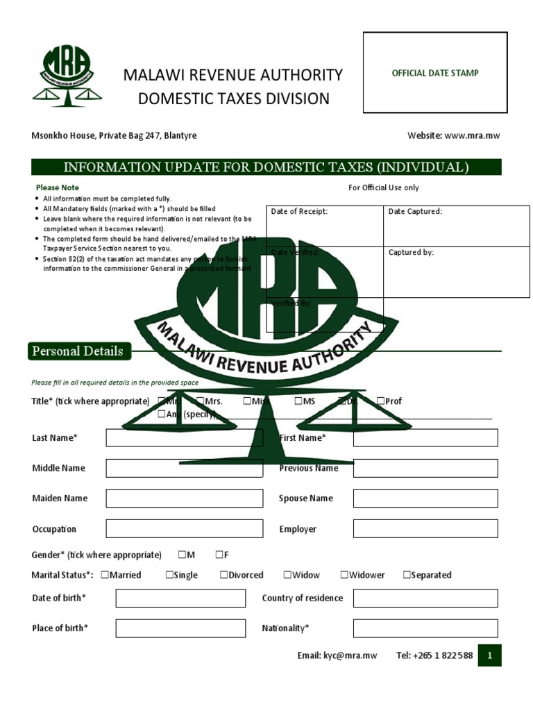 Malawi TPIN Registration Form Guide | PDF | Taxes | Identity Document