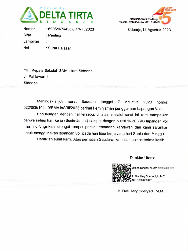 SURAT BALASAN PERMOHONAN | PDF