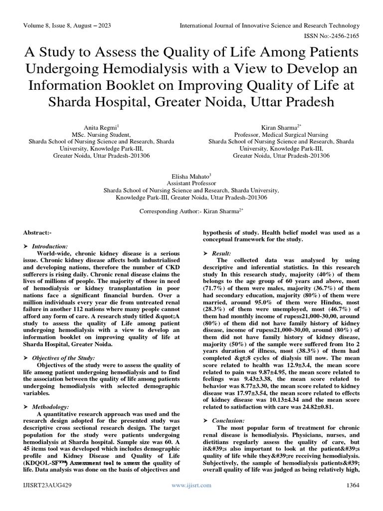 IJISRT23AUG429 | PDF | Chronic Kidney Disease | Hemodialysis