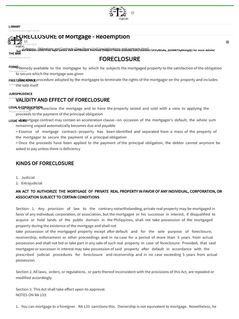 FORECLOSURE of Mortgage - Redemption | PDF | Mortgage Law | Foreclosure