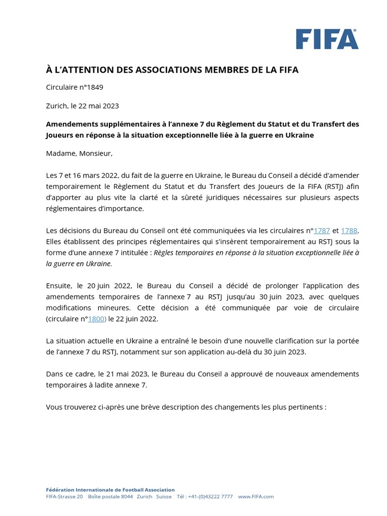 Amendements à l'annexe 7 du RSTJ | PDF | Finance et gestion monétaire