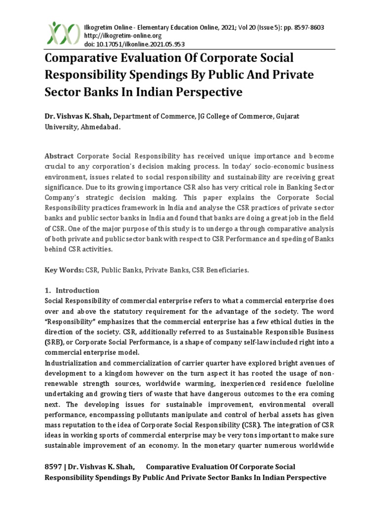 Comparative Evaluation of Corporate Social Responsibility Spendings by Public and Private Sector ...