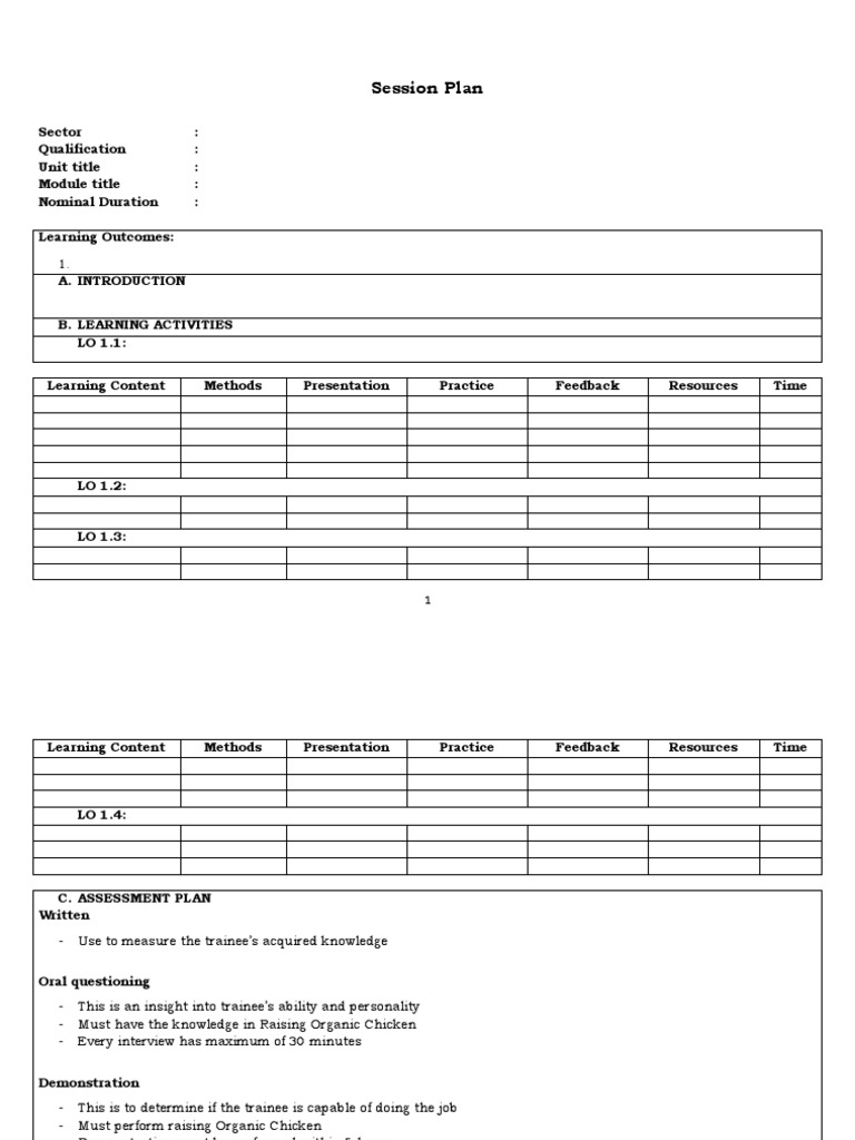 Session Plan Blank Template | PDF