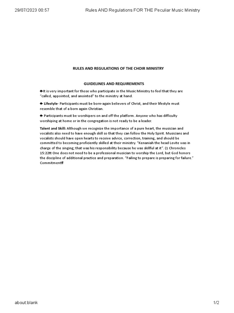 Choir Ministry Rules and Guidelines | PDF | Born Again | Abrahamic ...