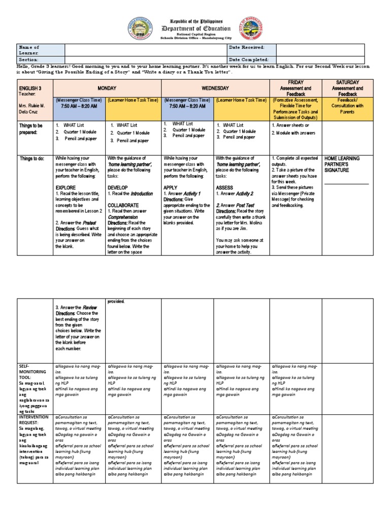 Grade 3 English Learning Plan | PDF | Education Theory | Pedagogy