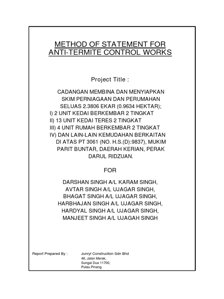 Anti-Termite Method Statement | PDF | Pest Control