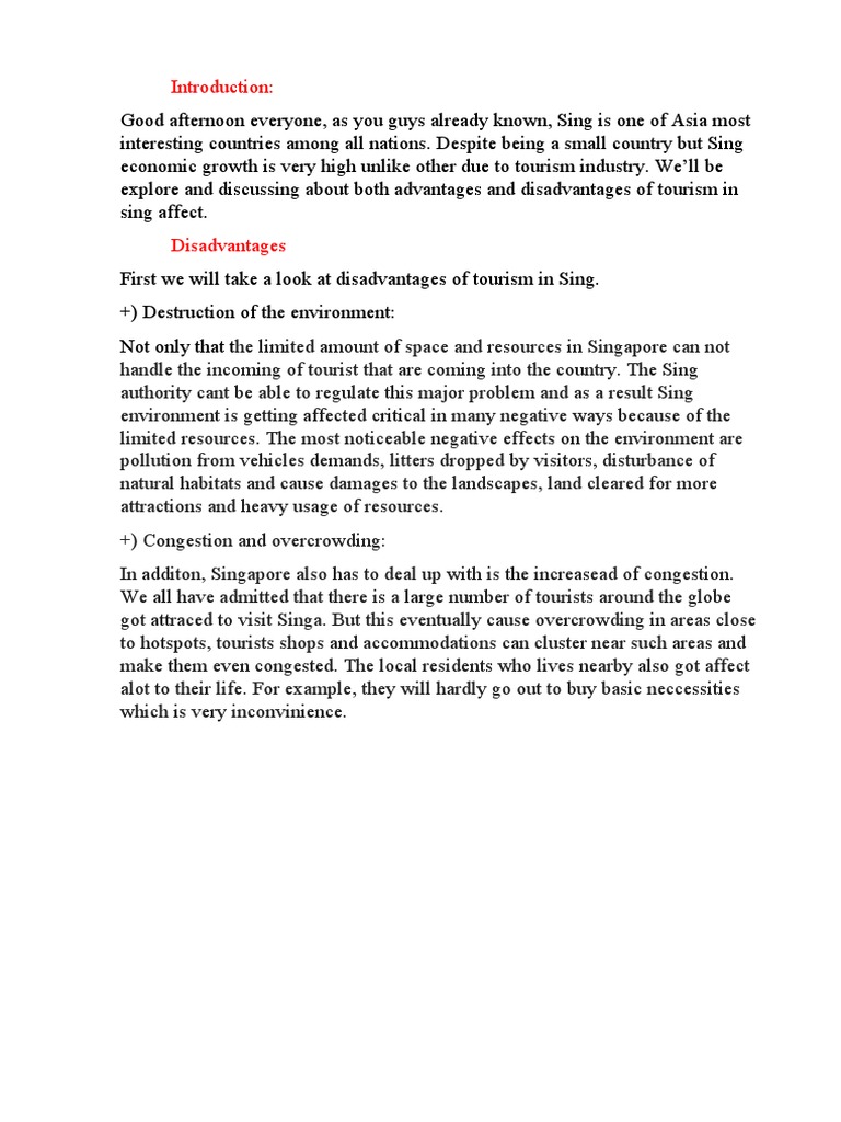 Singapore Tourisms Pros and Cons | PDF
