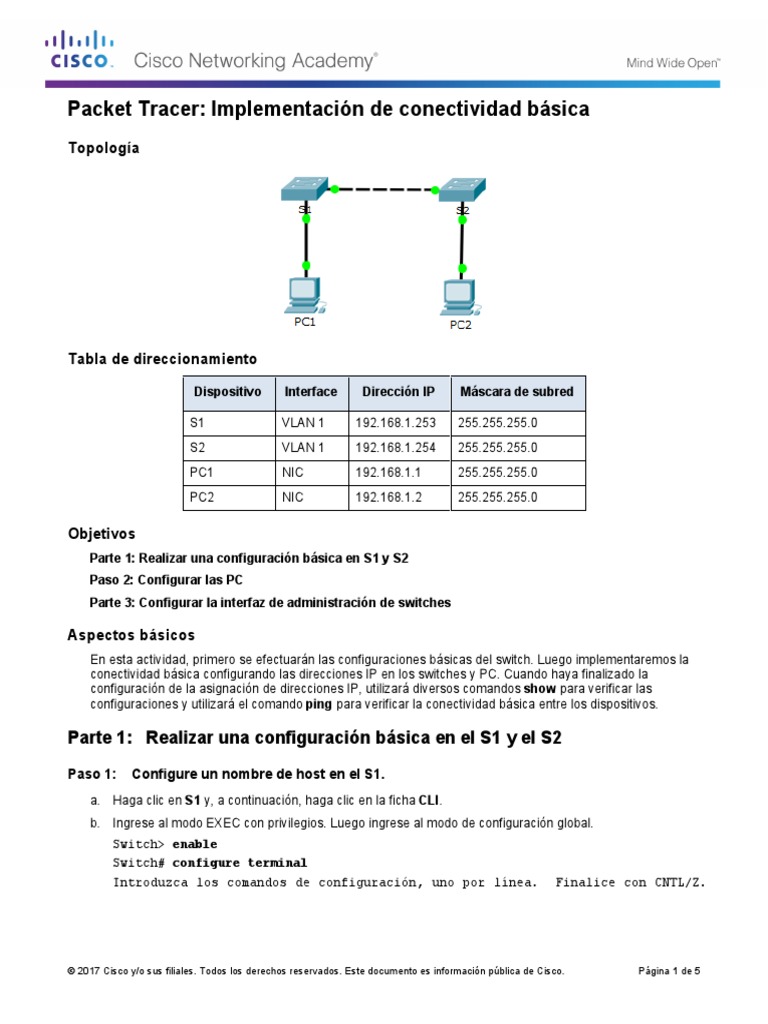 L.Carrazco.8.5.1.3 Packet Tracer - Implementing Basic Connectivity | PDF