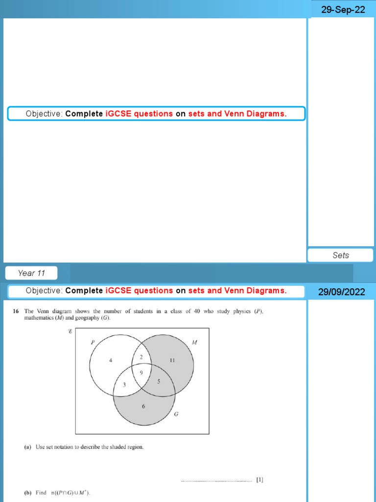 Year 11 - Sets IGCSE Questions | PDF