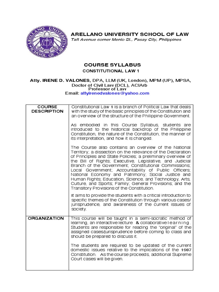 Constitutional Law 1 Syllabus Overview | PDF | Constitution ...